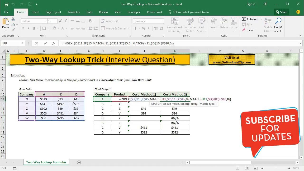 How to Do Two Way Lookup Using INDEX, MATCH & VLOOKUP Functions in ...
