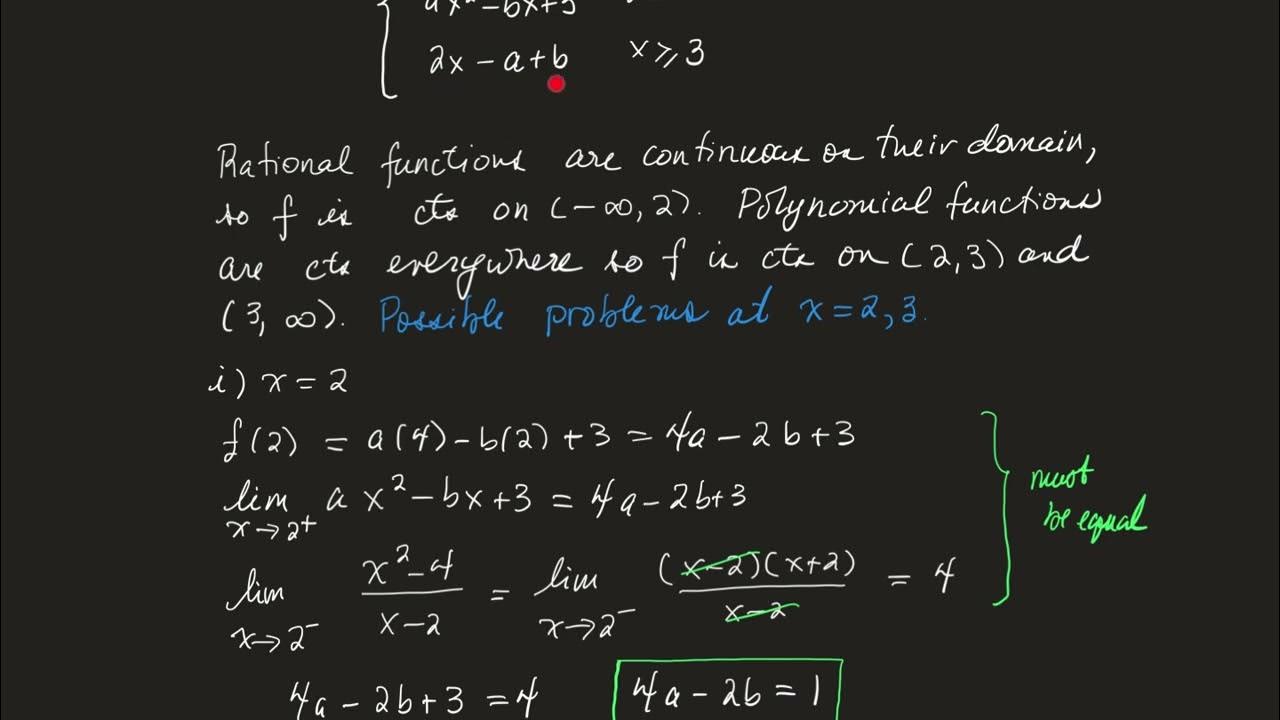 Continuity example - solve for a and b - YouTube