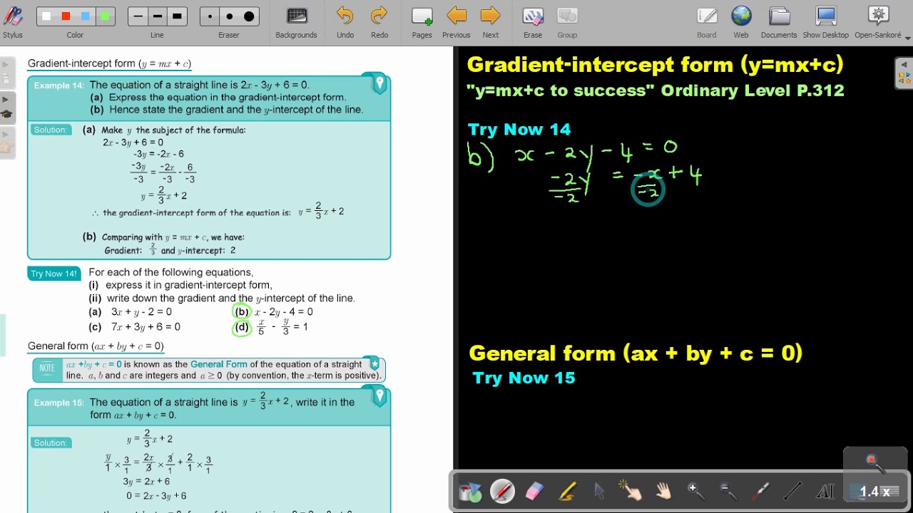 7 14 Straight line from General form to Gradient intercept form - YouTube