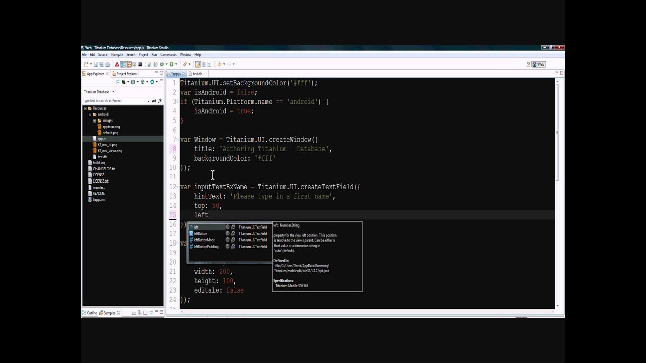 Titanium Appcelerator Database Tutorial (Part 1 of 3) - YouTube