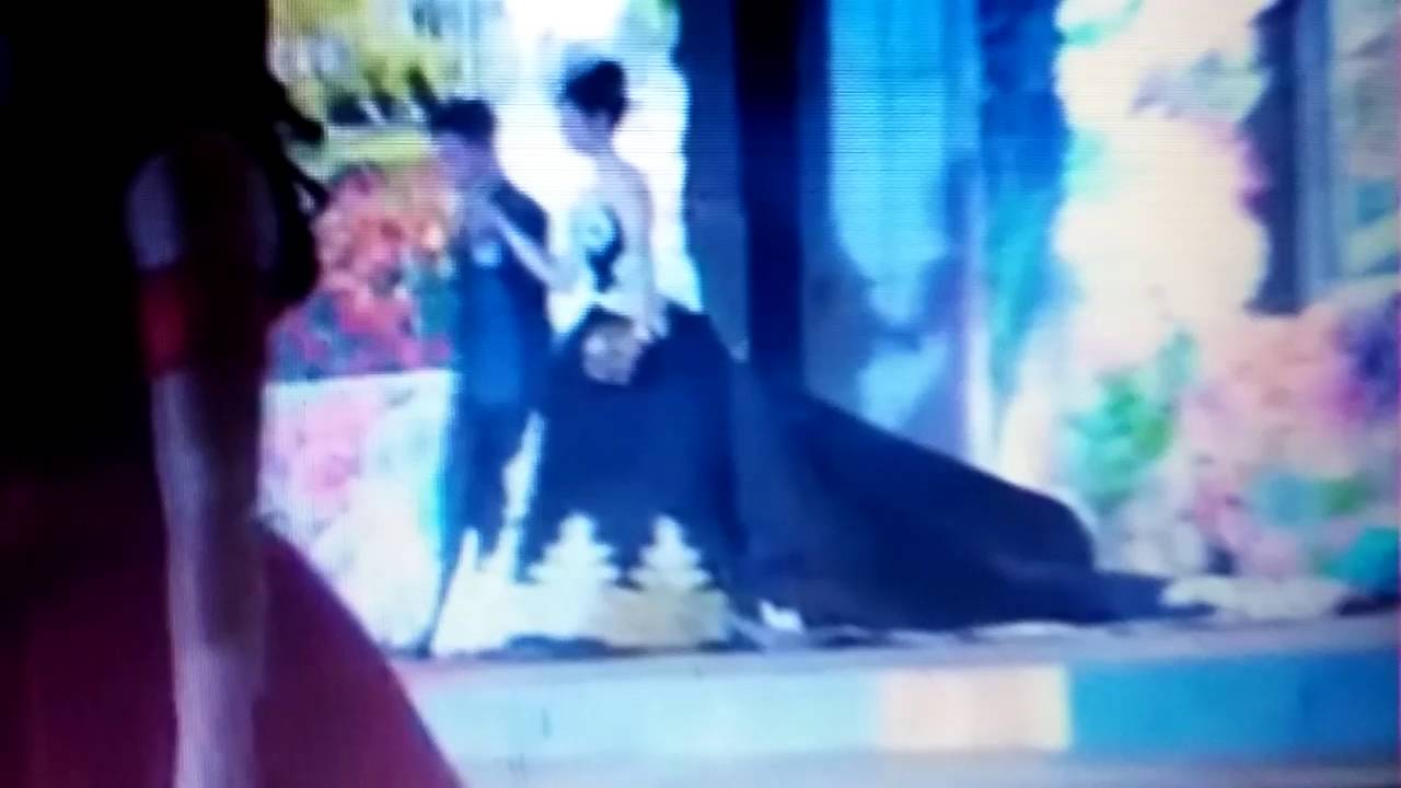 prom dress train gets stuck on light when she tries to walk - YouTube