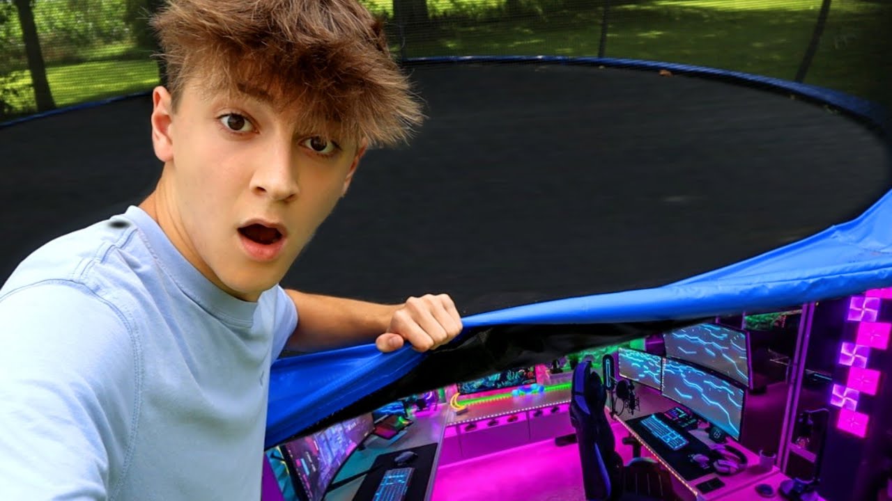 I Built A Secret Gaming Fort Under My Trampoline!! - YouTube
