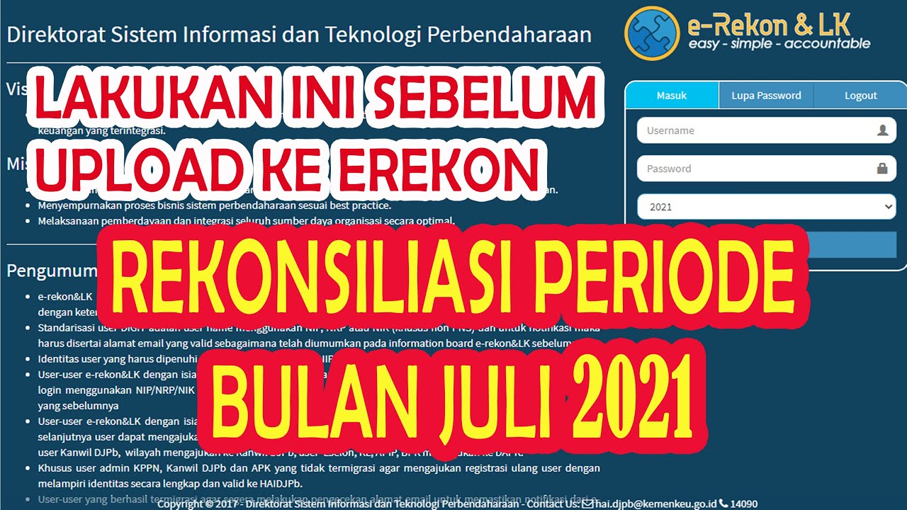 CARA REKONSILIASI KE E-REKON PERIODE JULI 2021 - YouTube