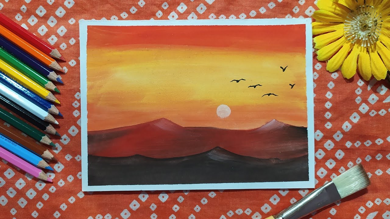 Poster color painting of sunset - YouTube