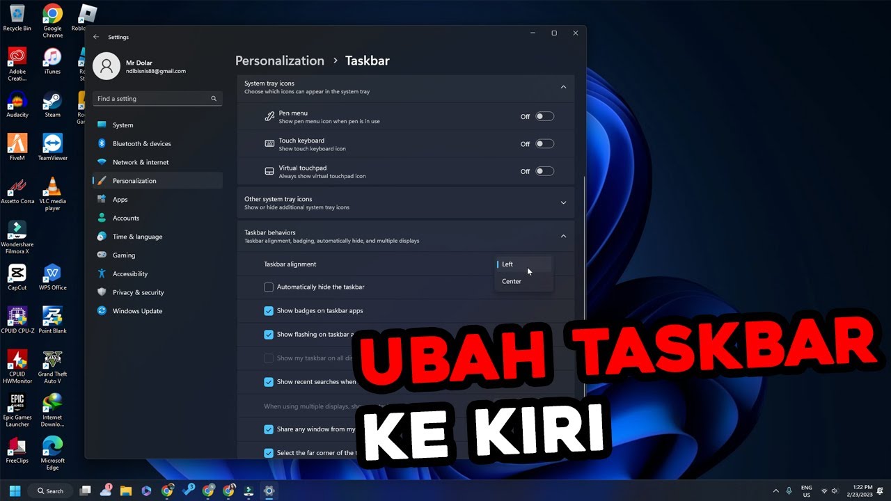 Cara Memindahkan Taskbar Windows 11 ke Kiri - YouTube