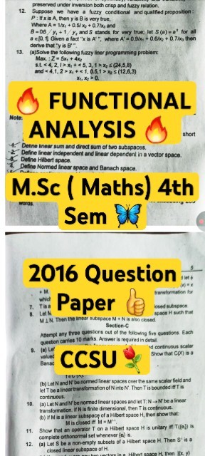 2016 FUNCTIONAL ANALYSIS || M.Sc ( Maths) 4th Sem || Question Paper || CCSU - YouTube
