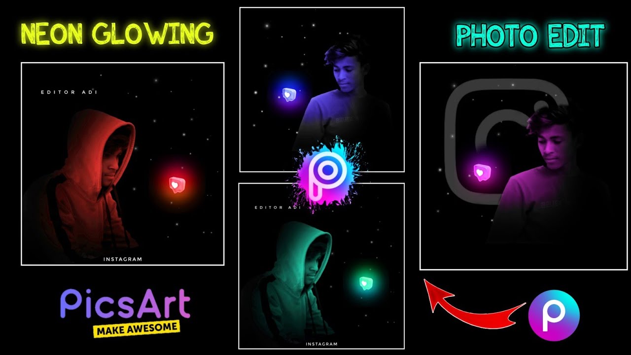 Neon Glowing Photo Editing in Picsart || How to Edit Glowing Social ...