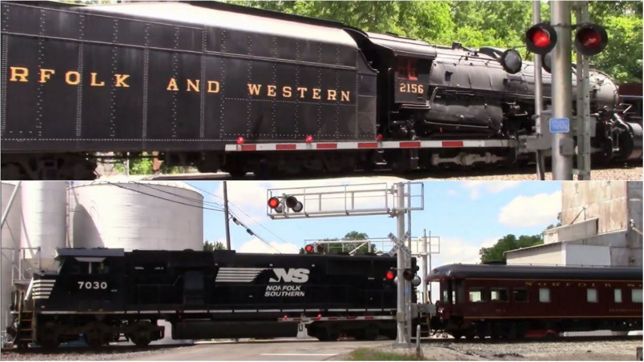 NS Train 957 with NS 7030 and the N&W 2156 Steam Locomotive! Colburn and Buck Creek, Indiana ...