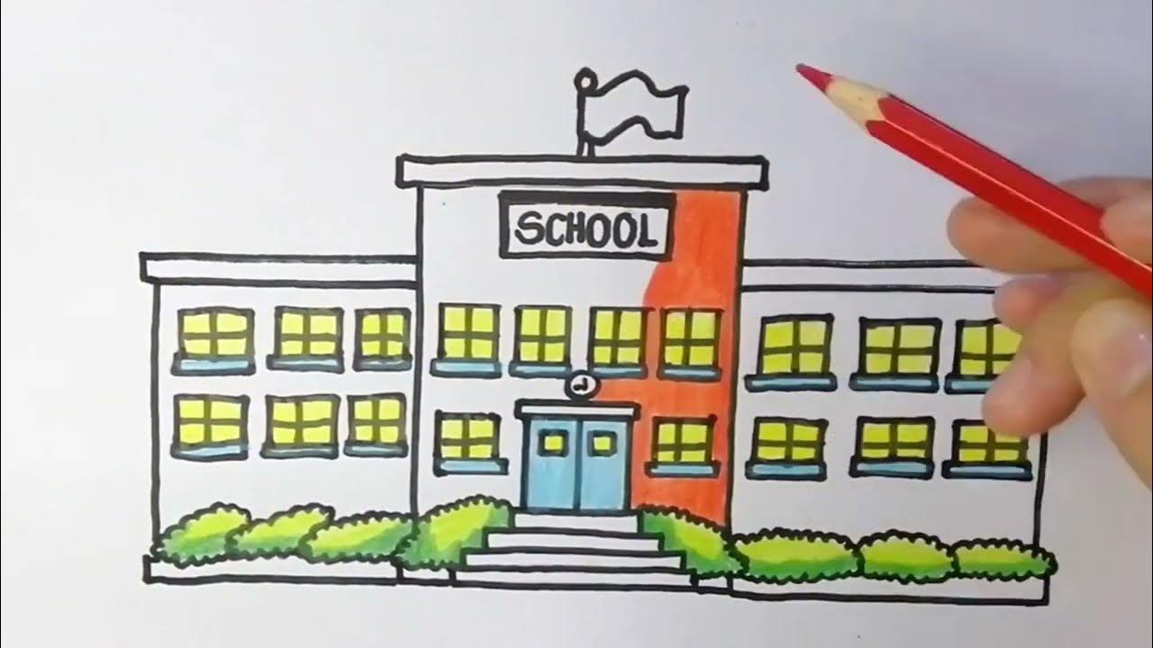 how to draw a school - YouTube