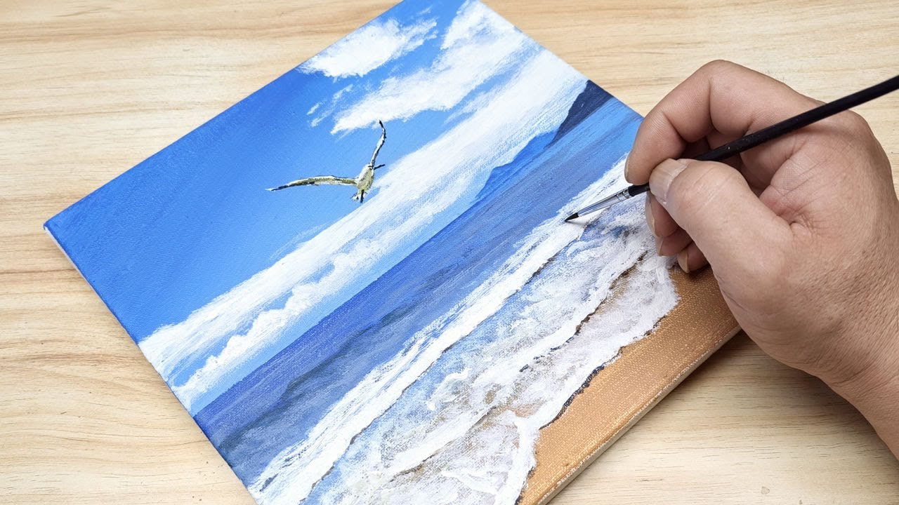Simple seaside scenery/ Acrylic Painting - YouTube