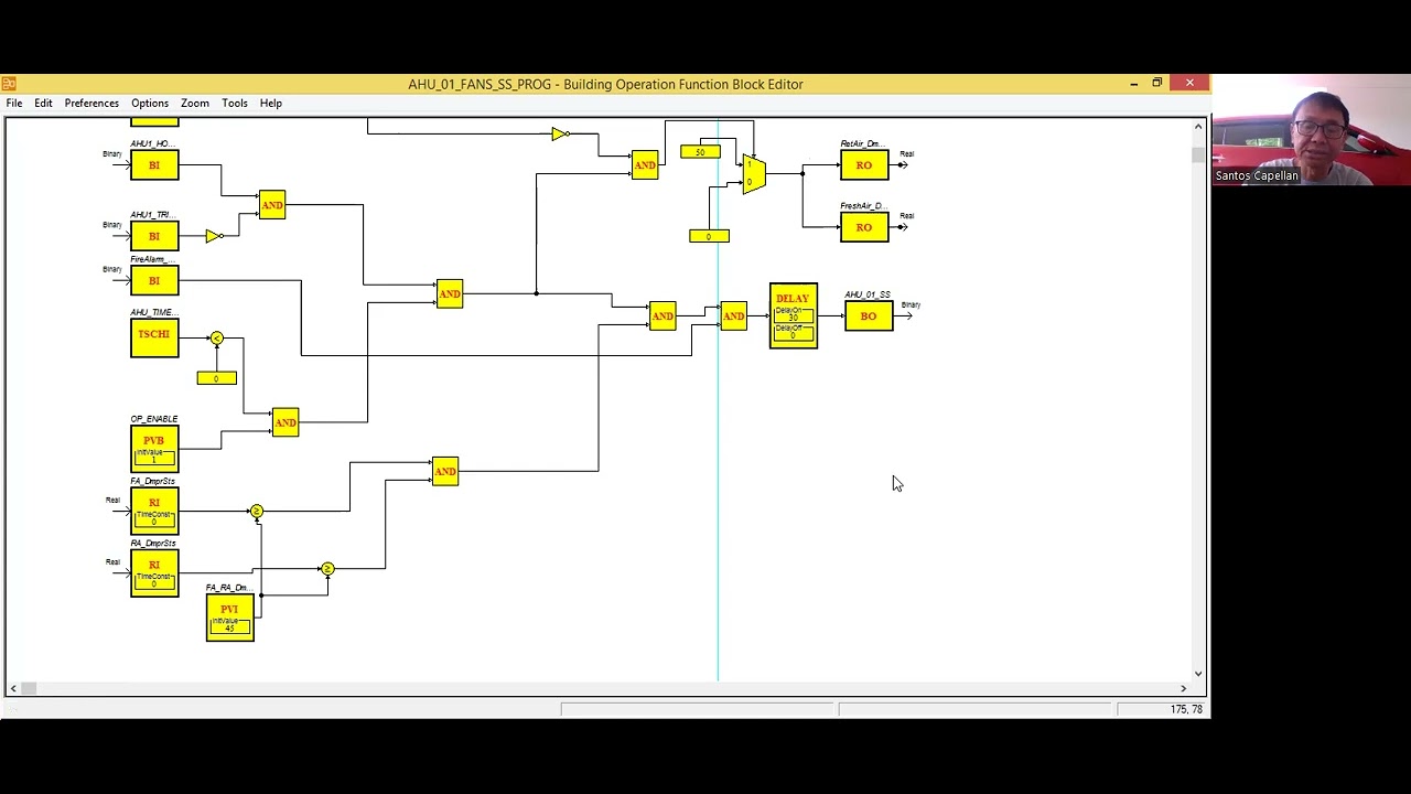 Simulation of AHU fan start stop command and Return and Fresh Air ...