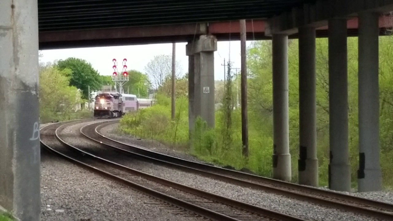 MBTA outbound train going over railroad crossing on Frontage Rd - YouTube