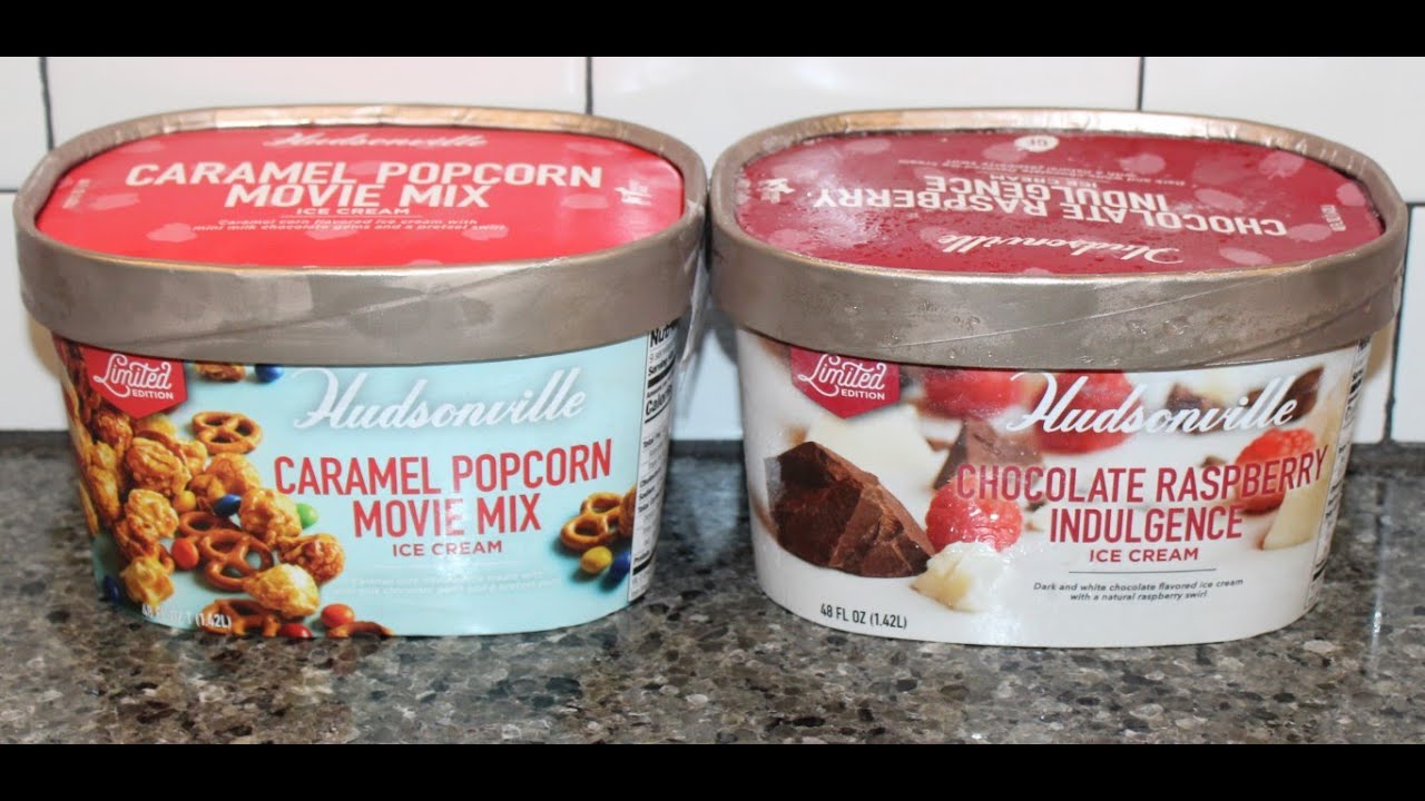 Hudsonville Ice Cream: Caramel Popcorn Movie Mix & Chocolate Raspberry ...