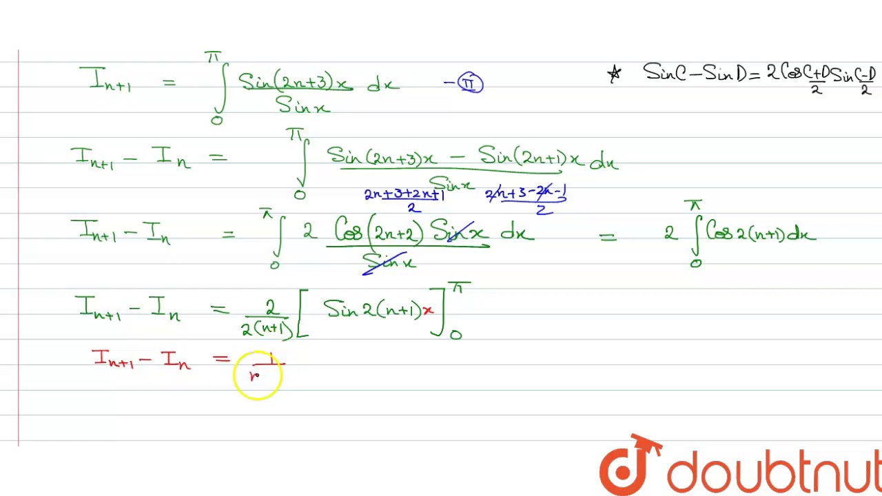 For Any n In N Int 0 pi sin 2n 1 x sinx dx Is Equal To YouTube for-any-n-in-n-int-0-pi-sin-2n-1-x-sinx-dx-is-equal-to-youtube