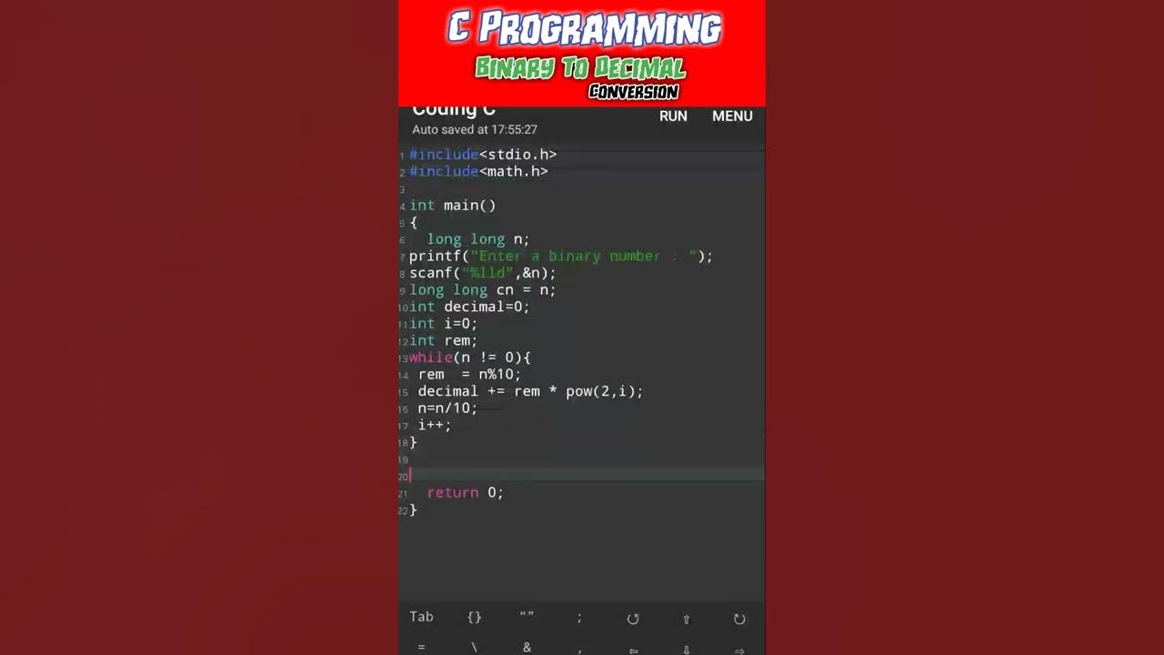 Binary To Decimal In C Shorts Basiccode Cprogramming Youtube