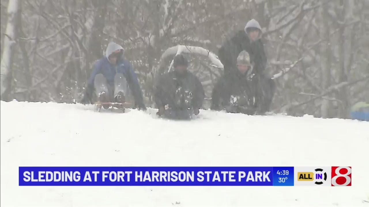 Sledding at Fort Harrison State Park - YouTube