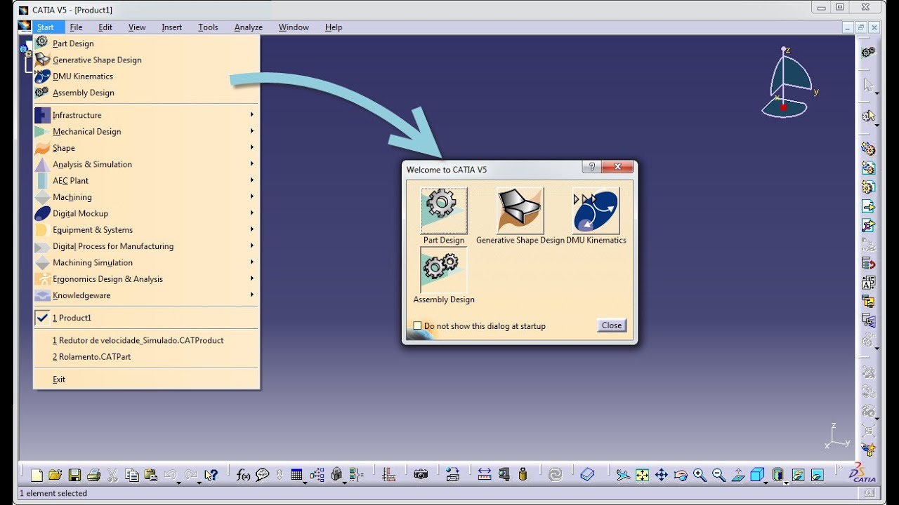Introdução ao CATIA V5 - Interface e atalhos para Workbenches - YouTube
