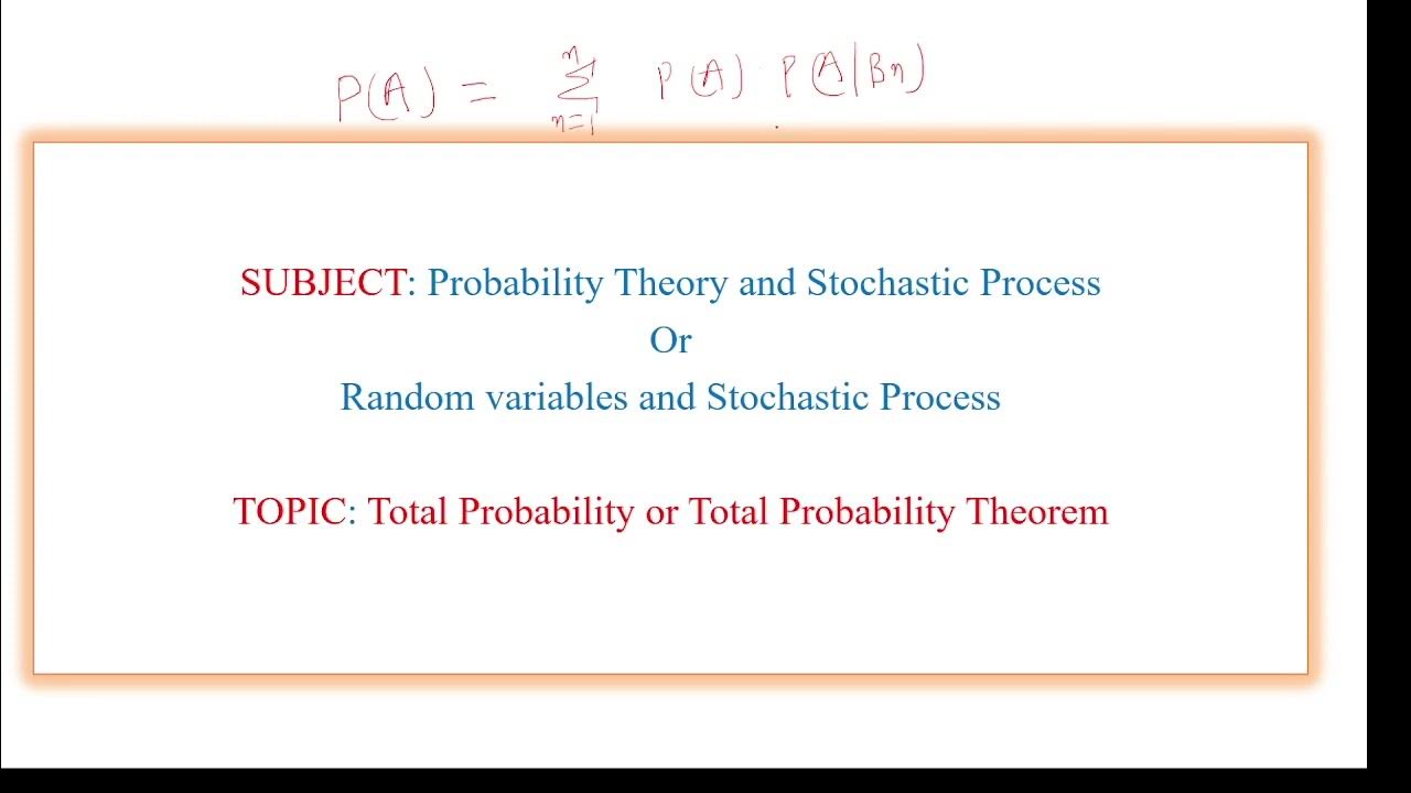 Total Probability , Total Probability Theorem, Probability theory and Stochastic Process ...