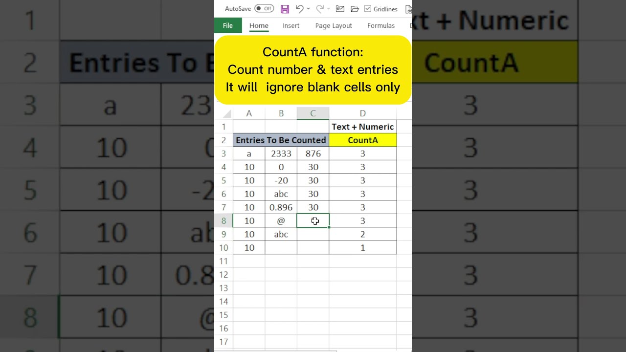 How To Count Numeric Text Entries In Excel CountA Function How To Count Numeric Text Entries In Excel CountA Function