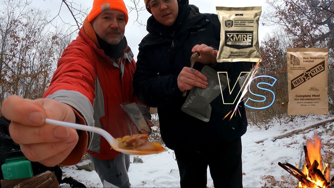 MRE Face Off in a Snow Storm! #mreating #winterhiking #winter - YouTube