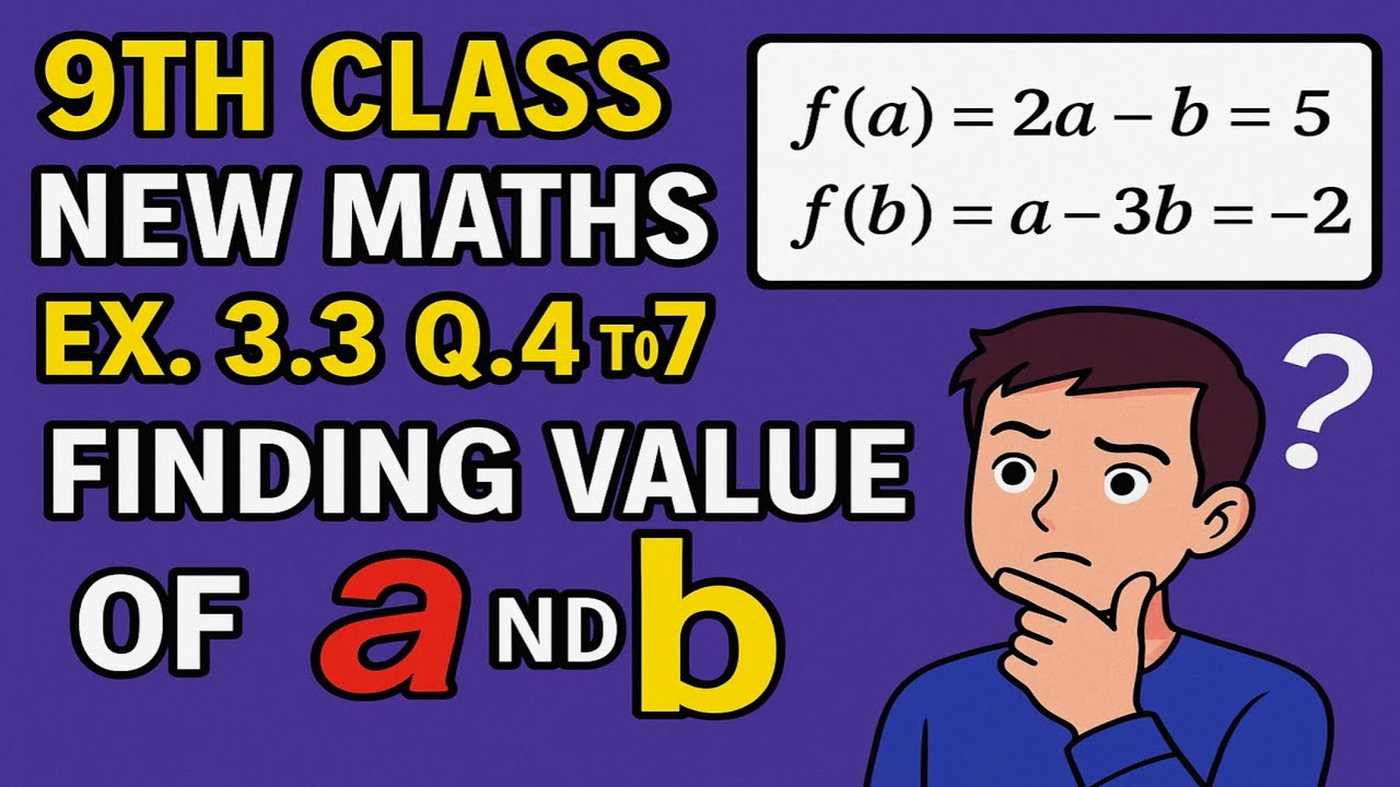 9th Class Maths | Ex 3.3 Q4 to Q7 | Find Value of a and b in Functions ...