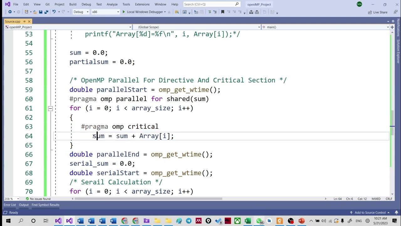 22- OpenMP - Example Sum of array elements using critical with time measuring - YouTube