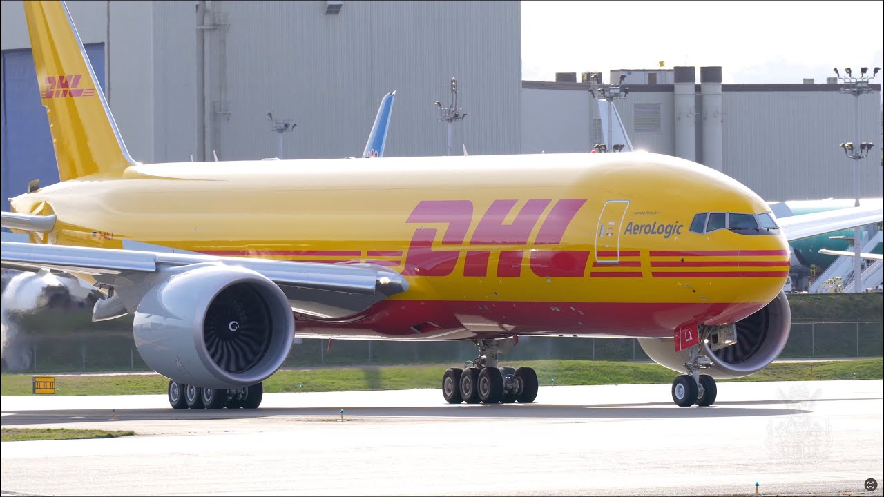 DHL 777-F Rejected Takeoff Test And Takeoff From Paine Field - YouTube
