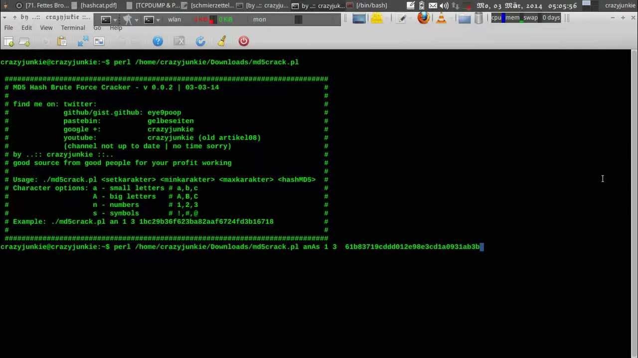 md5 hash cracker / bruteforcer in perl | Linux | Ubuntu | Deutsch - YouTube