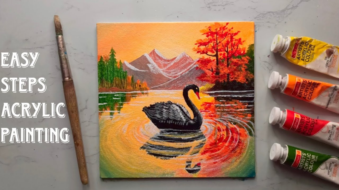 Black Swan 🦢🌊 | Acrylic Painting For Beginners | Step by Step #13 - YouTube