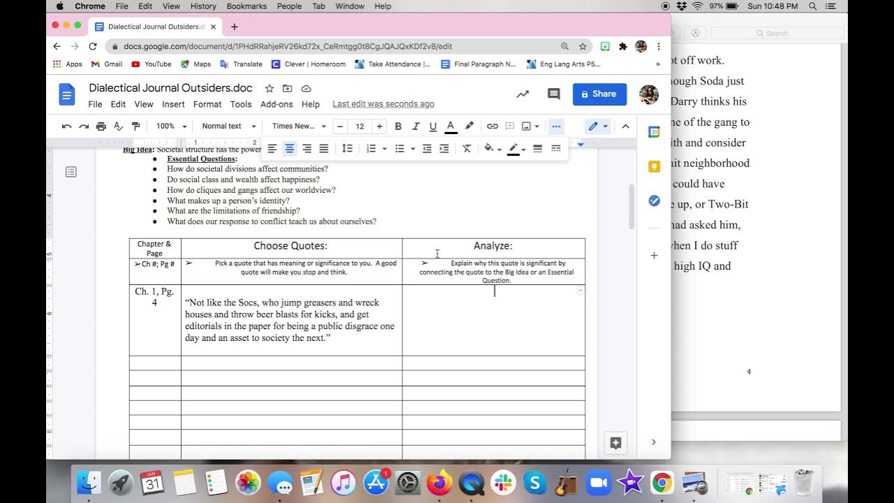The Outsiders, Chapter 1 Dialectical Journal - YouTube