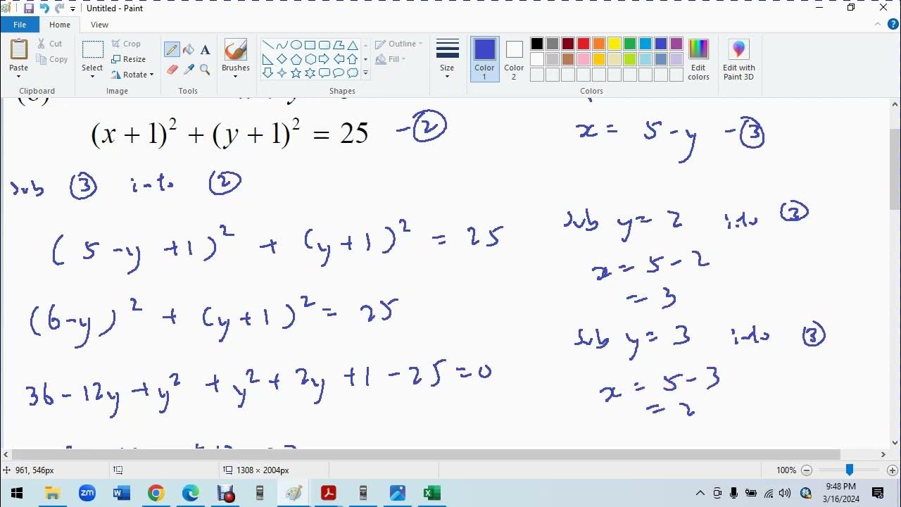 F4 C3 Simultaneous Equation involving one linear and one non linear ...