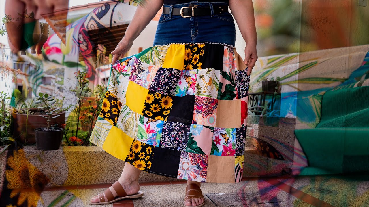 COMO HACER UNA FALDA REUTILIZANDO UN JEAN Y RETAZOS DE TELAS /Falda boho midi - YouTube
