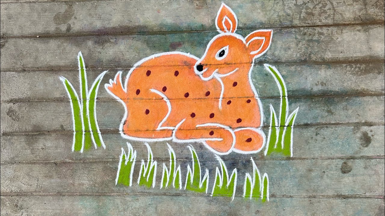 Deerk kolam 4*4 colour kolam/ மான் கோலம் - YouTube