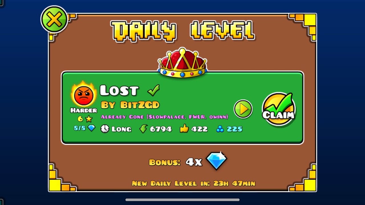 Lost By BitZGD- Geometry Dash (Daily Level, 6 Stars) - YouTube