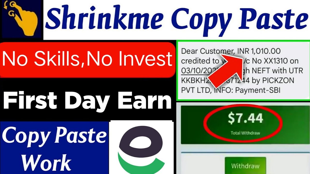 Copy paste work - shrinkme.io how to earn money || shrinkme.io how to ...