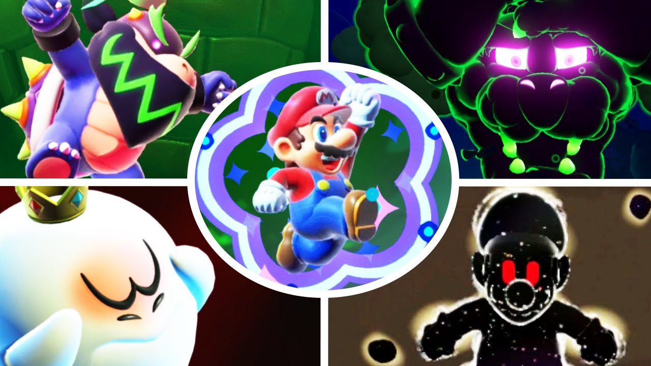 Super Mario Bros. Wonder - All Bosses with Invincible Mario Power-Up ...