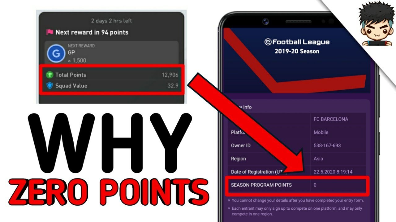 Why zero points in efootball season program pes 2020 mobile - YouTube