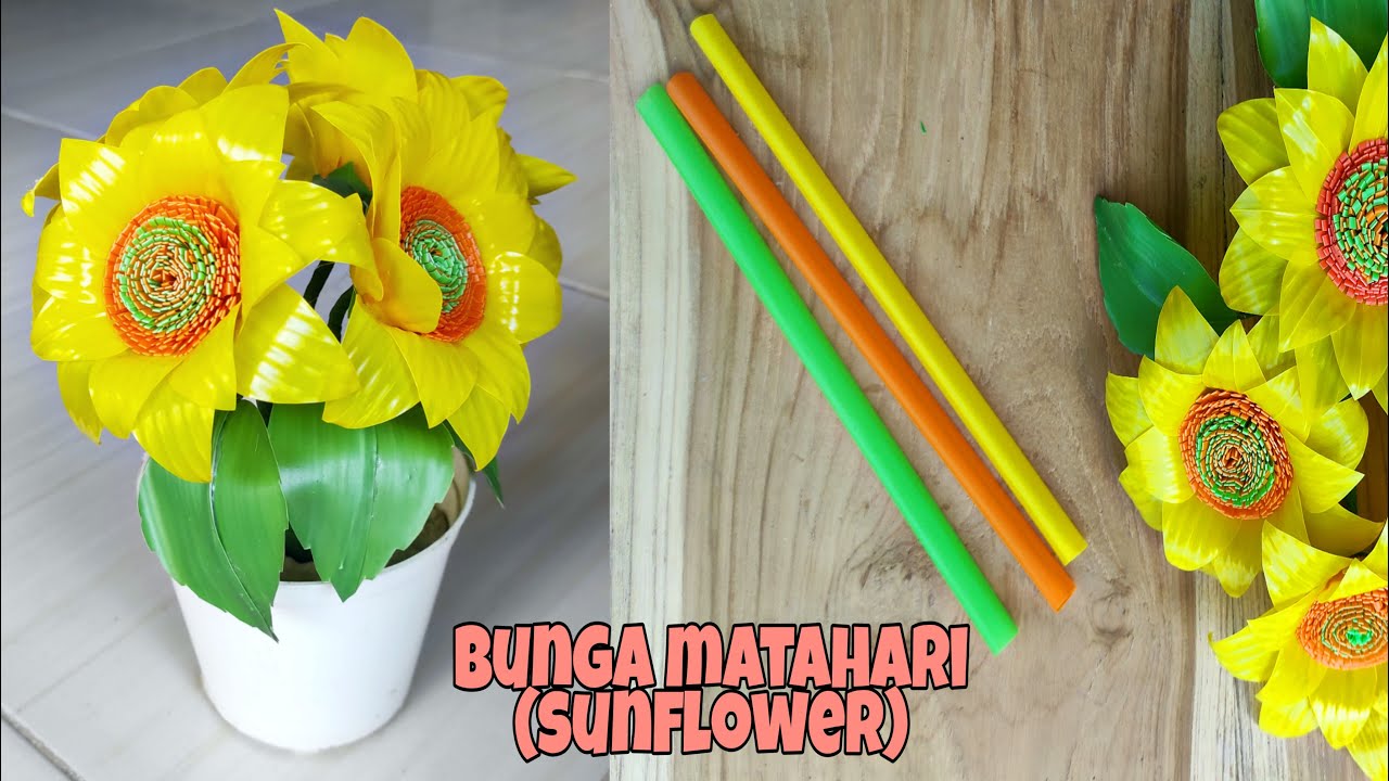 DIY sunflower from straw || membuat bunga matahari dari sedotan mudah ...