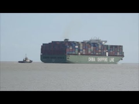 Heavily laden CSCL Mars departs Felixstowe's deep water berth 8 with ...