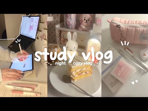 night study vlog 🍰 pulling an all nighter, cozy productive night routine, lots of note taking etc.