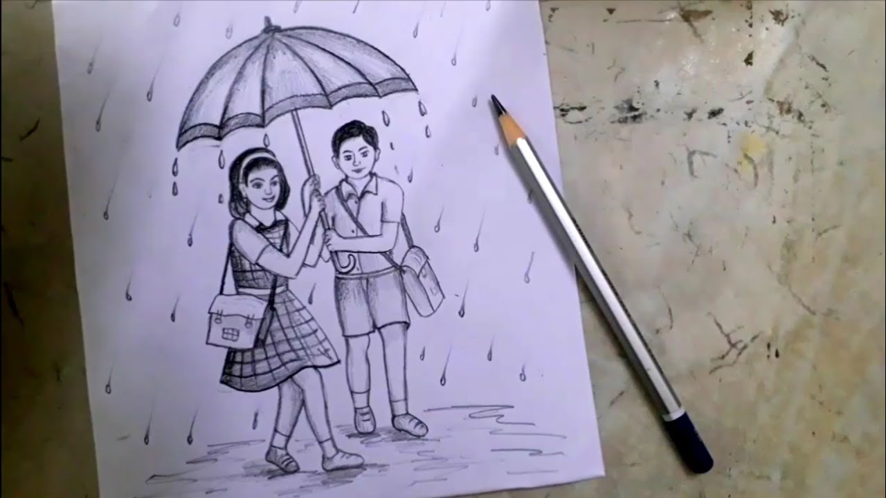 How to draw rainy season | rainy season Drawing with pencil | how to ...