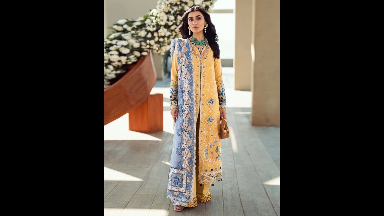 Qalamkar Sahil Luxury Lawn Collection 3 Piece Unstitched FK-06 Natalie - YouTube