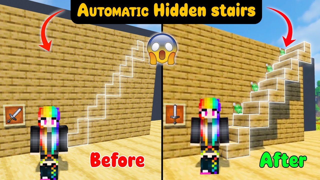 Minecraft: How To Make Hidden Staircase | Automatic Stairs | Simple ...