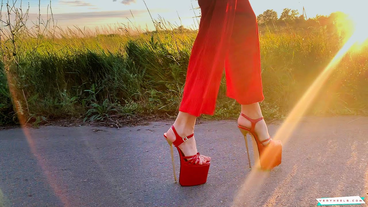 sunset walk in Red High Heels Sandals #red #heels #sunset - YouTube