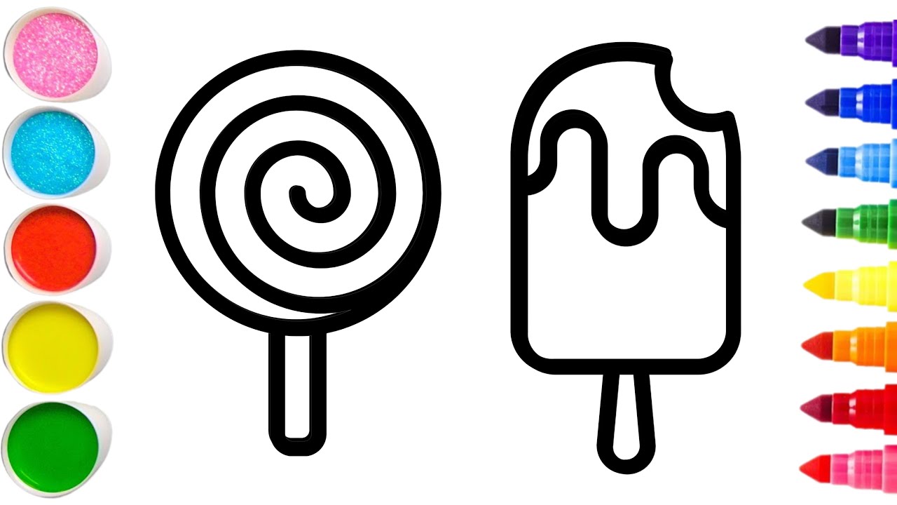 Draw and Colour icecream and candy Drawing | Easy Drawing For kids ...
