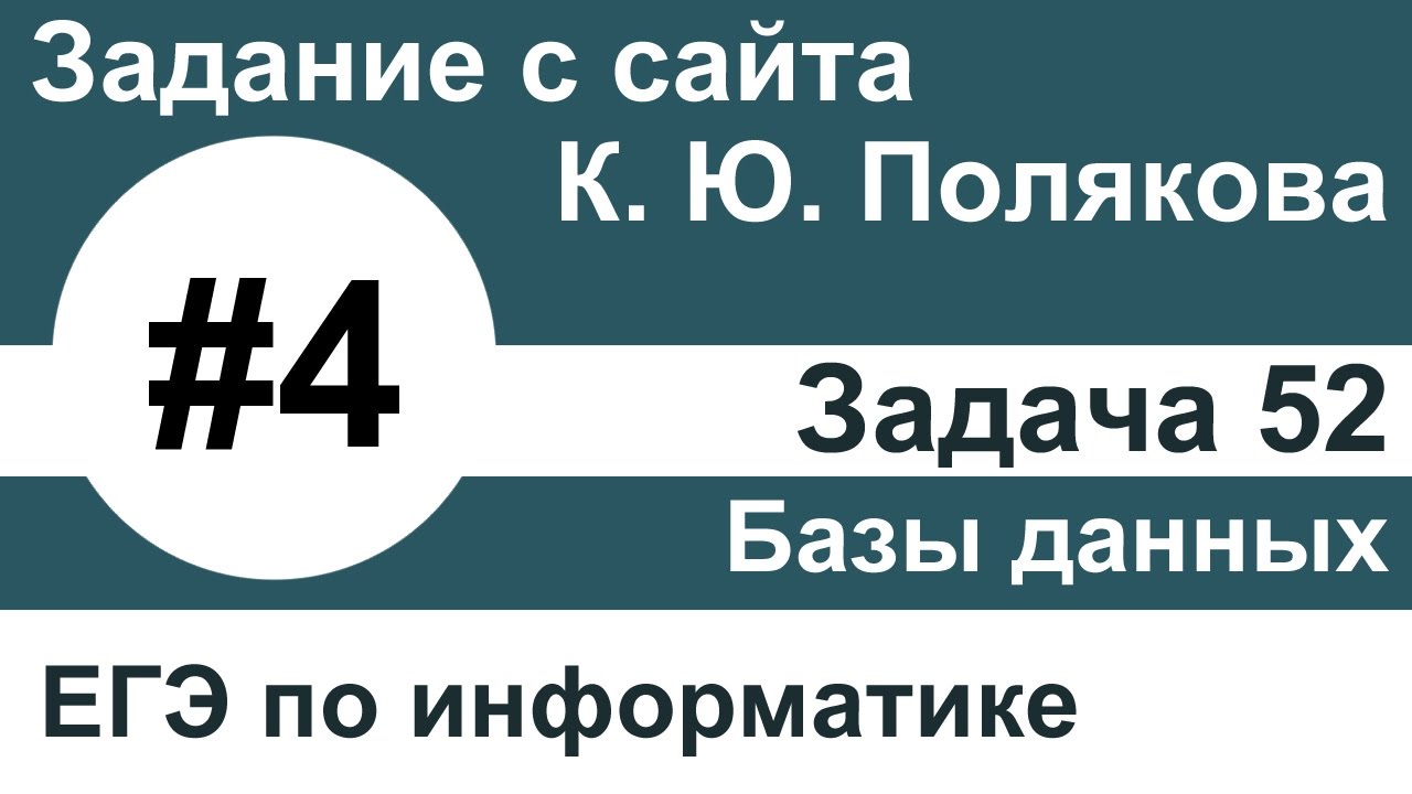 Тип заданий 4 БД Задача 52 с сайта К Ю Полякова ЕГЭ по