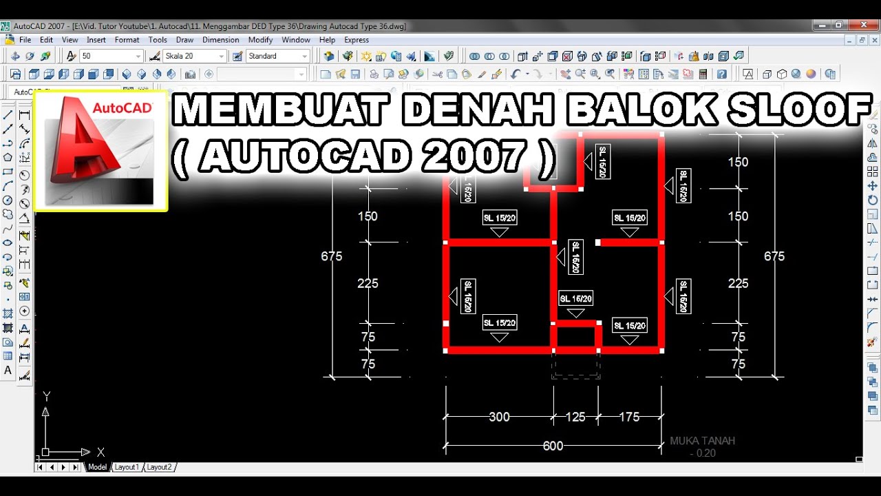 Membuat Denah Balok Sloof Autocad (Type 36 Part 9) - YouTube