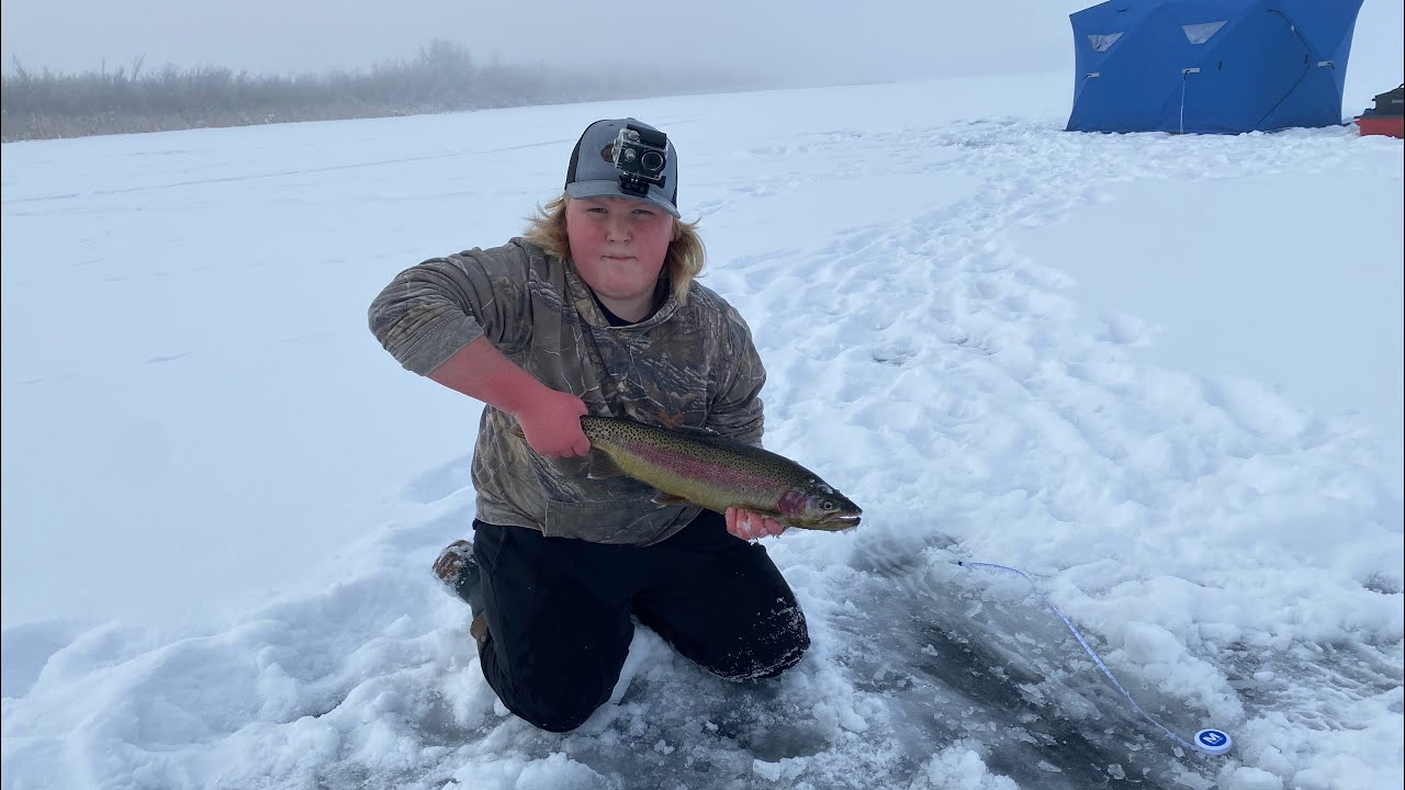Ice fishing for big rainbow trout (new personal best) - YouTube