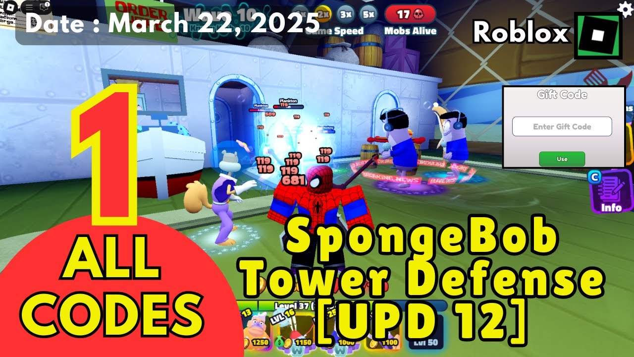 New Codes Work SpongeBob Tower Defense UPD 12 Roblox, March 22, 2025 ...