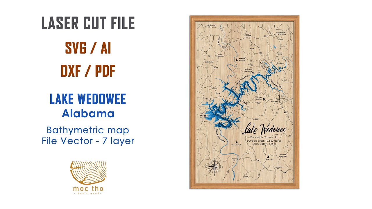 Digital file SVG -Lake Wedowee AL wooden map 3d nautical - YouTube